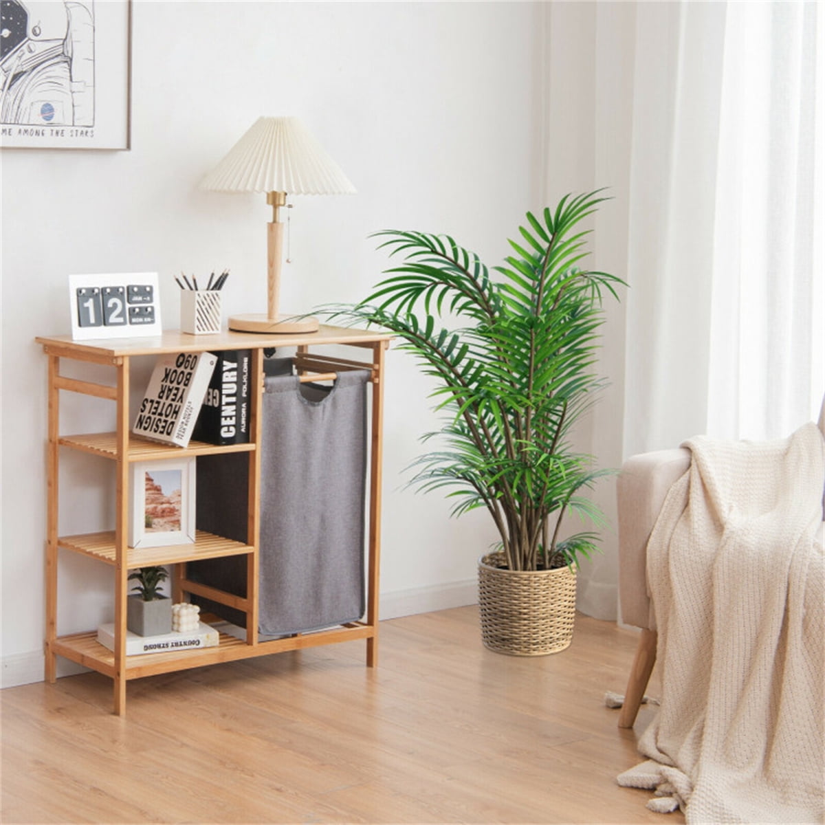 Bamboo Laundry Hamper Stand with 3-Tier Open Shelves - Walmart.com