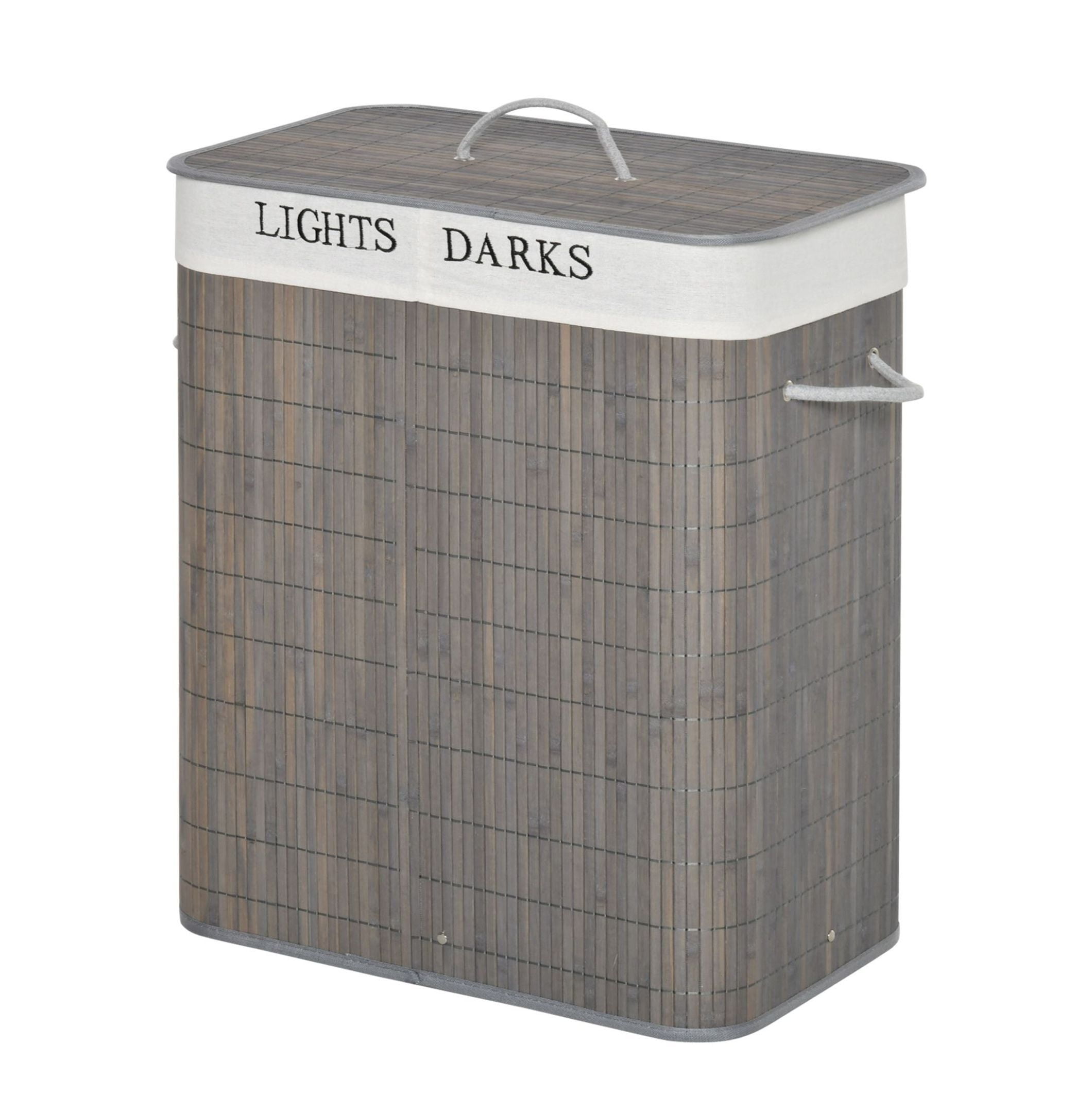 Bamboo Laundry Hamper with Lid, 26.4 Gal - 2 Section Collapsible Basket ...