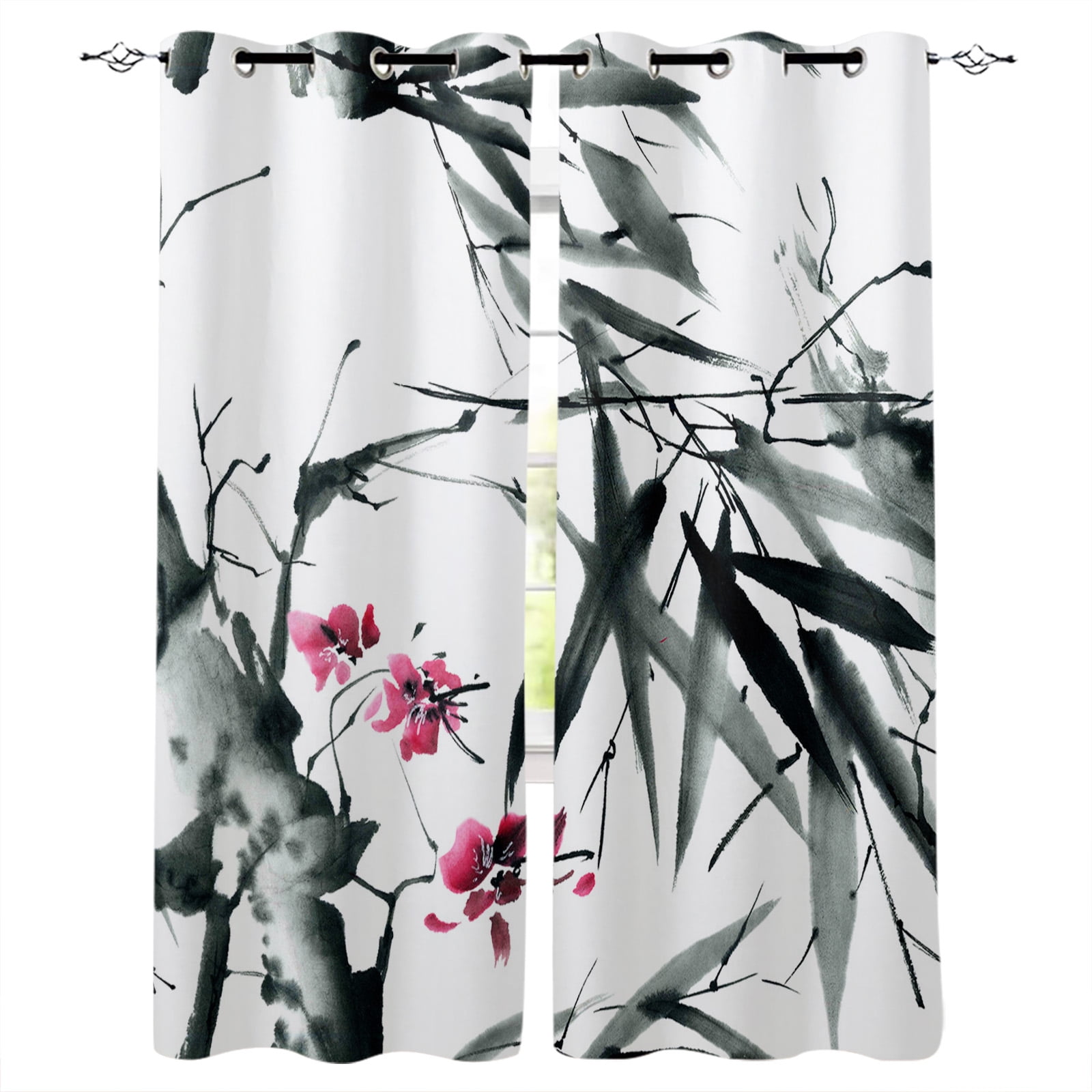 Bamboo Leaf Flower Petal Branch Blooming Window Screen Printed Design ...