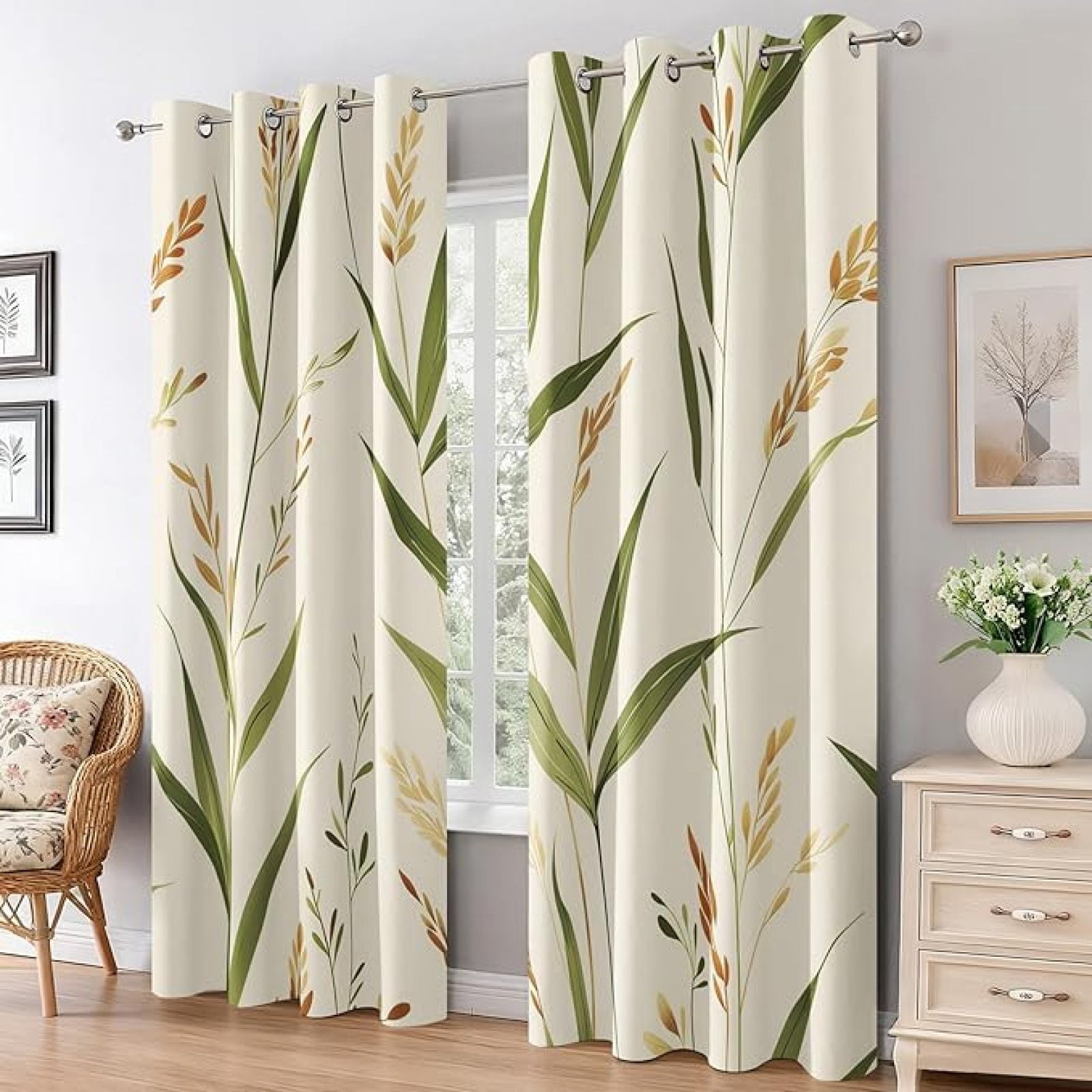 Bamboo Leaves Blackout Curtains, Farmhouse Curtains for Living Room ...