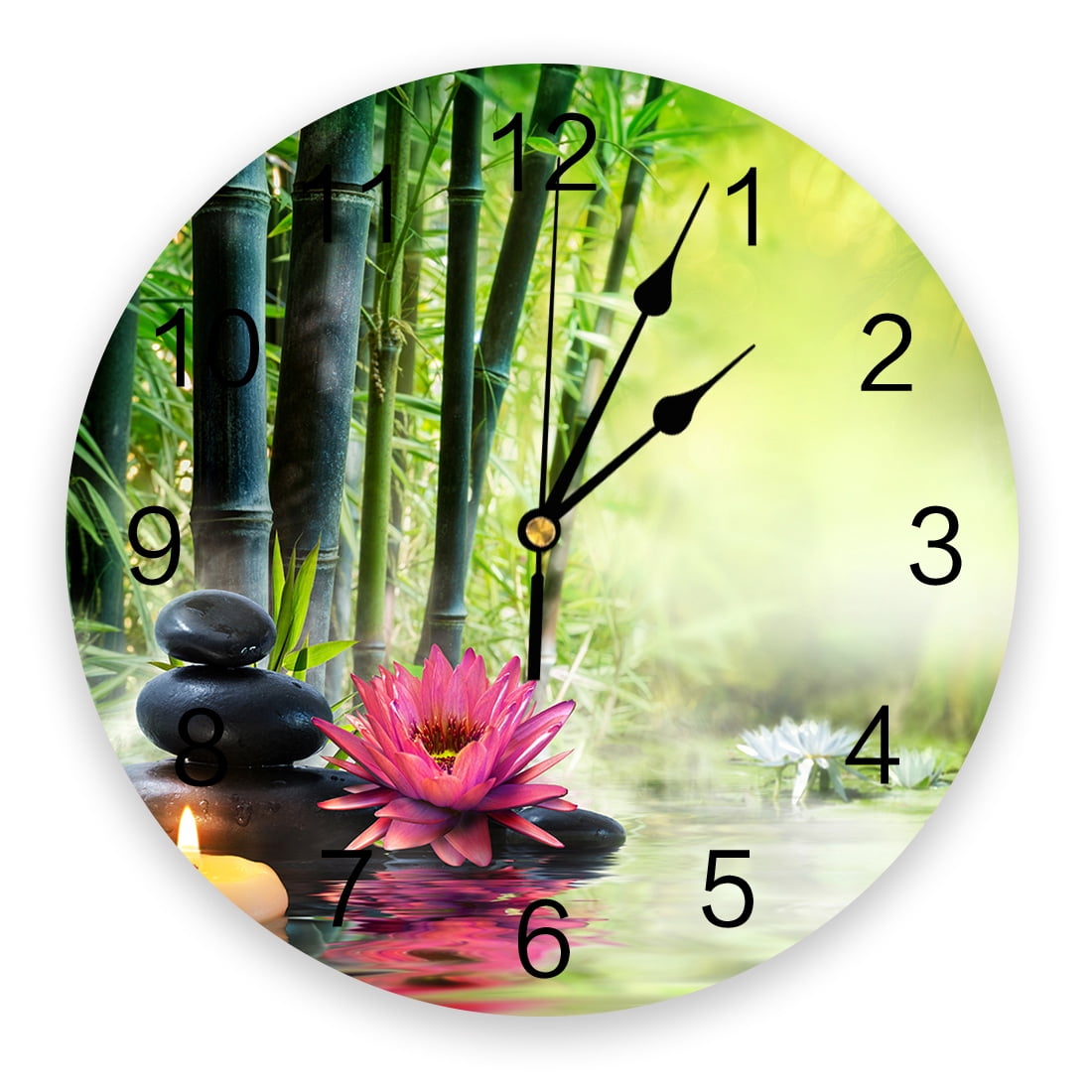 Bamboo Leaves St Lotus Candle Light Reflection New Wall Clock Fashion ...