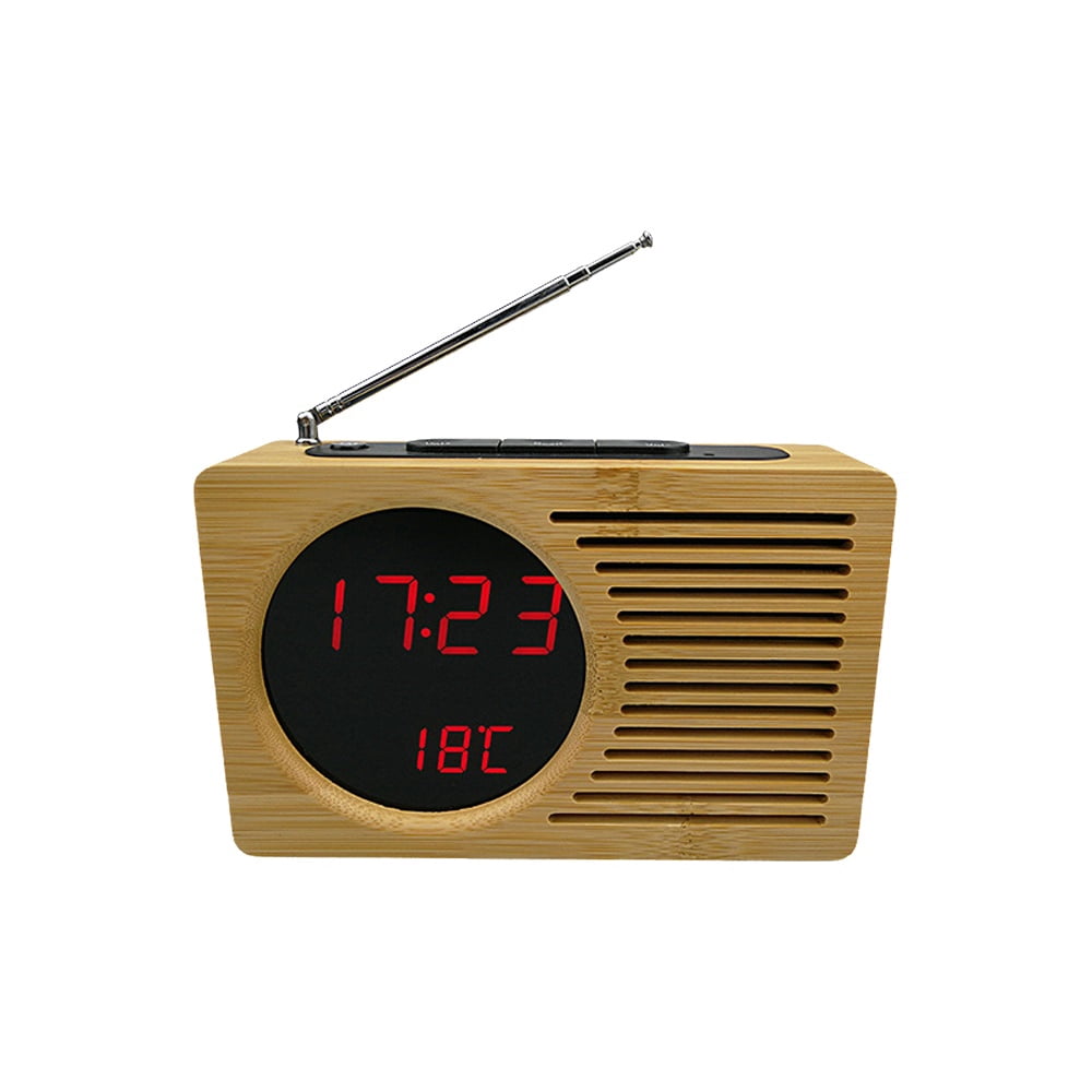 Bamboo Led Clock Fm Radio Electronic Alarm Clock Temperature Display ...