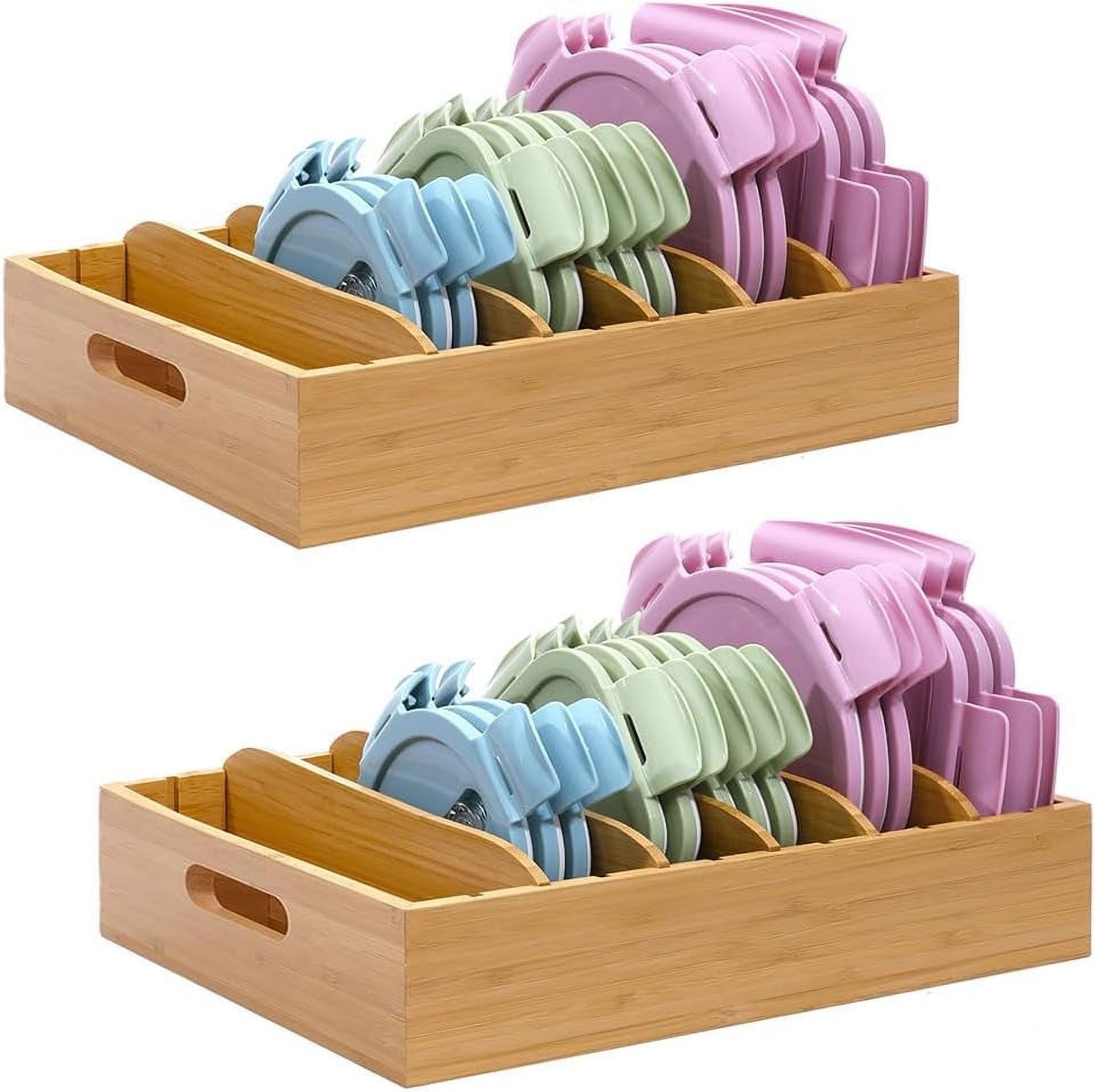 Bamboo Lid Holder Food Container, 2 Pack with 5 Adjustable Dividers ...