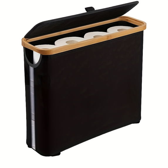 Bamboo Lid Toilet Paper Storage Basket, 2.11gal Foldable Waterproof ...