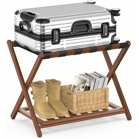 Bamboo Luggage Rack for Guest Room, Wide Suitcase Stand with Storage ...