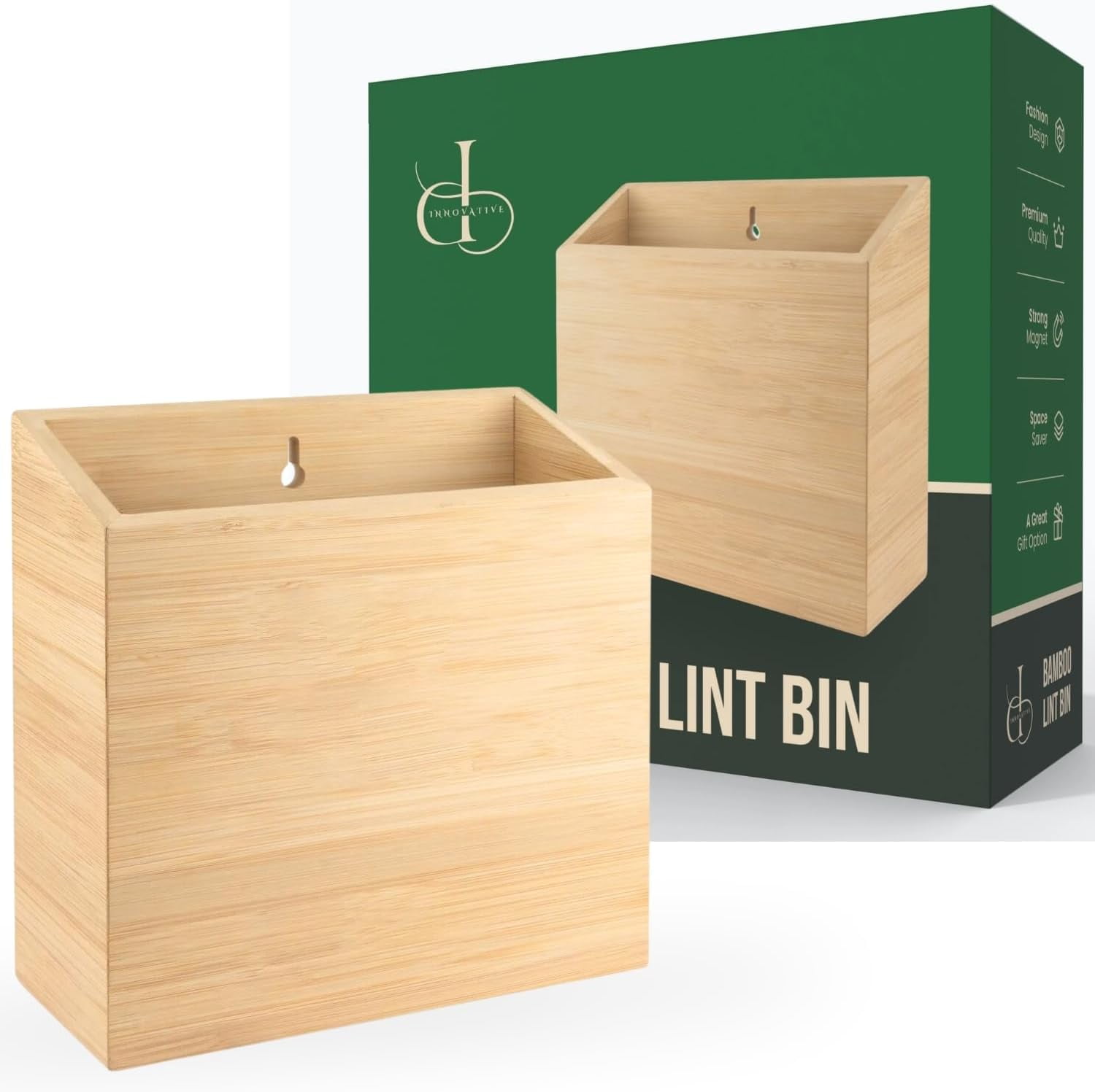 Bamboo Magnetic Lint Bin For Laundry Room, Space-Saving Trash Container ...