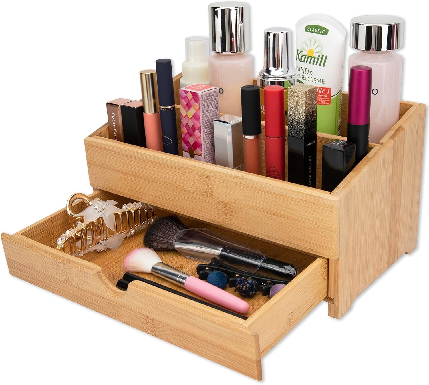 Bamboo Makeup Organizer for Vanity Bamboo Cosmetic Storage Box Bamboo ...