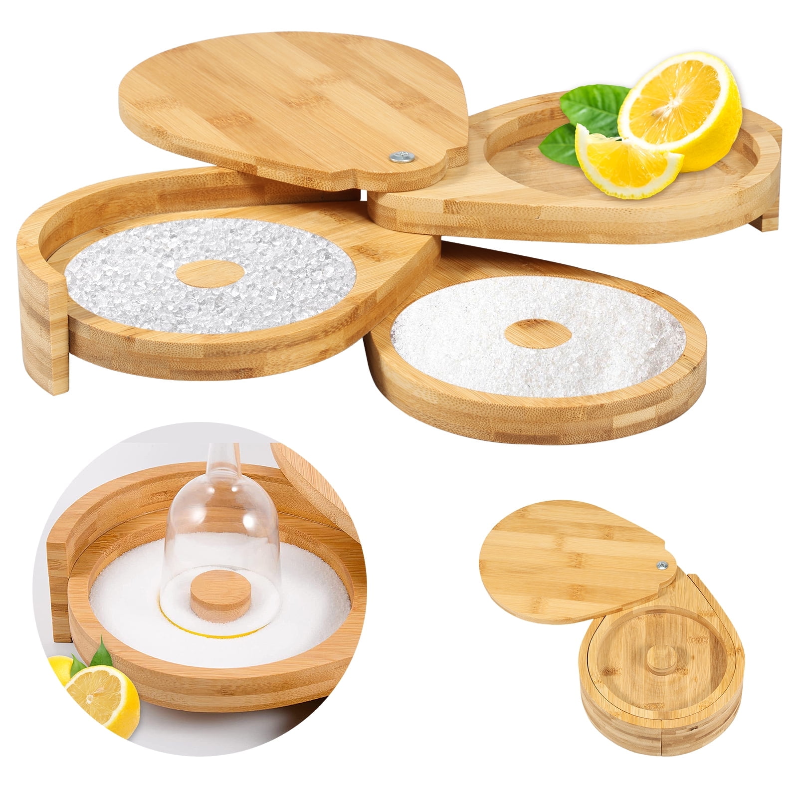 "Xiyztok Bamboo Cocktail Glass Rimmer Set, 3 Tiers, Bar Tool for Home ...