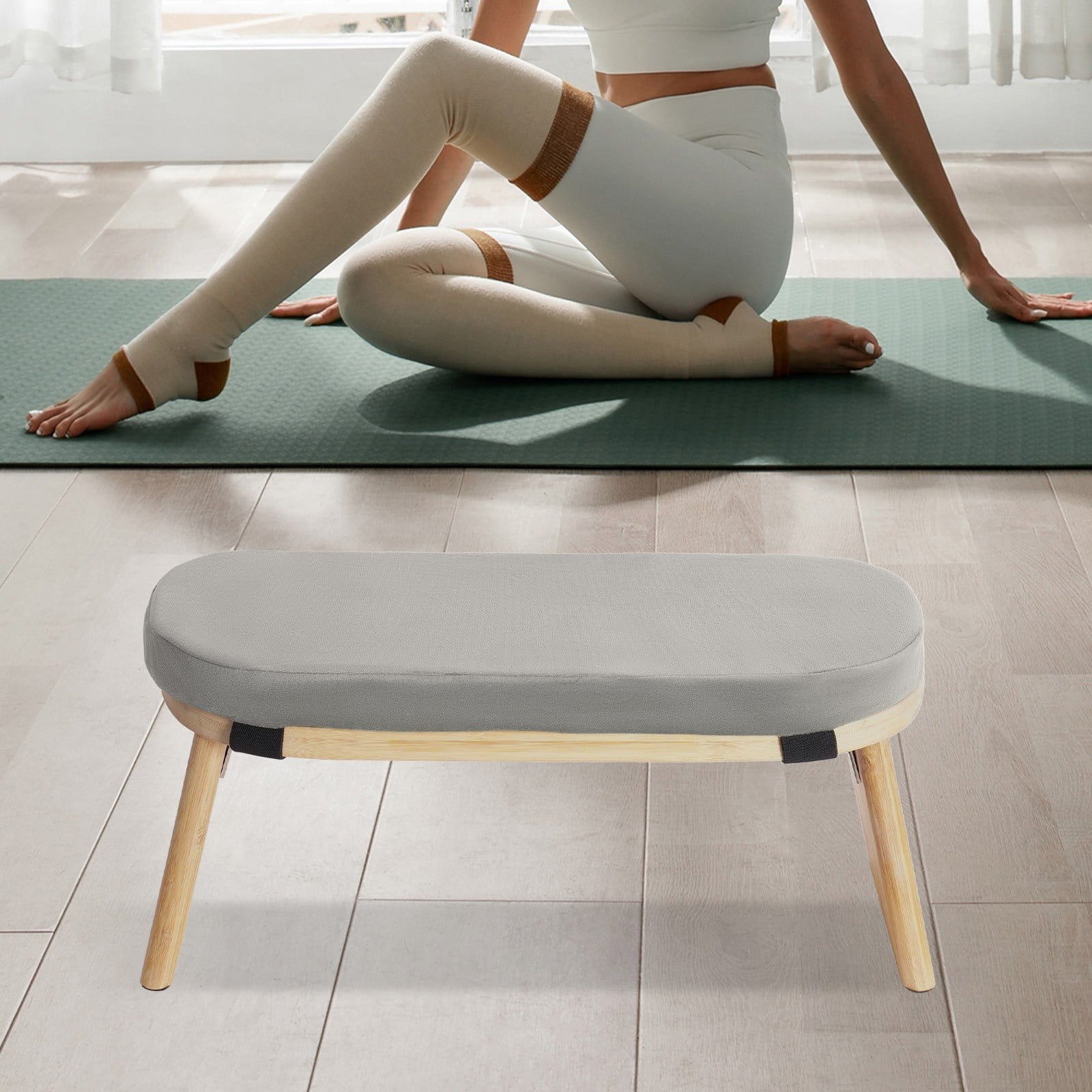 Bamboo Meditation Bench Kneeling Stool Foldable Yoga Bench with ...