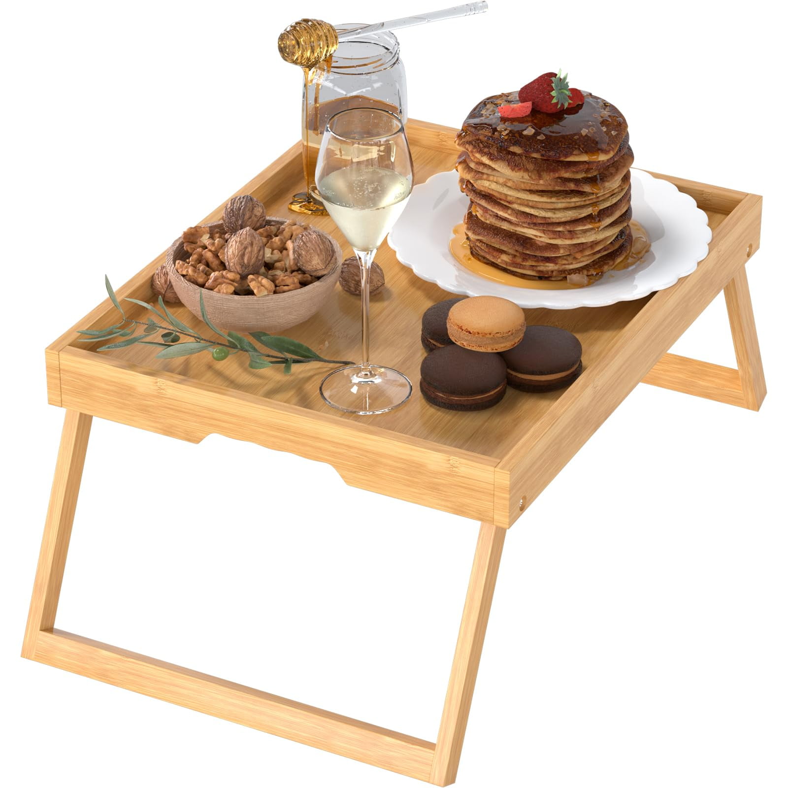 Bamboo Medium Serving Tray Multi-Use Bed Table For Breakfast, Laptop ...