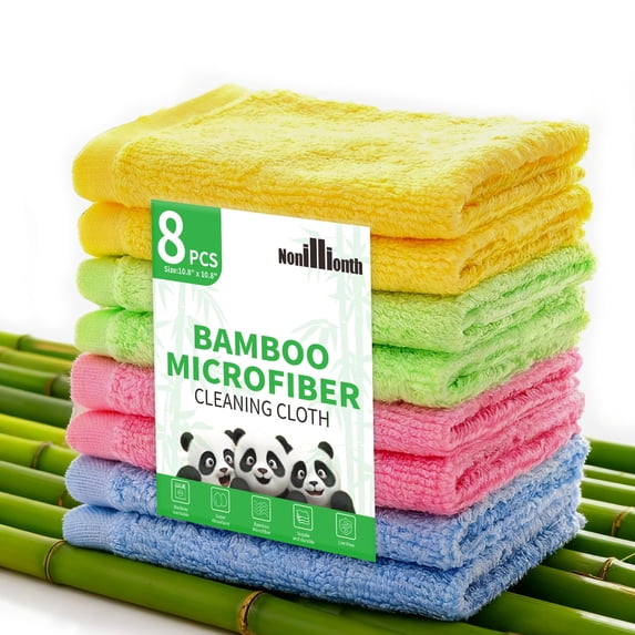 Bamboo Microfiber Cleaning Cloth-8Pcs Kitchen Wash Cloths,Wood Fiber ...