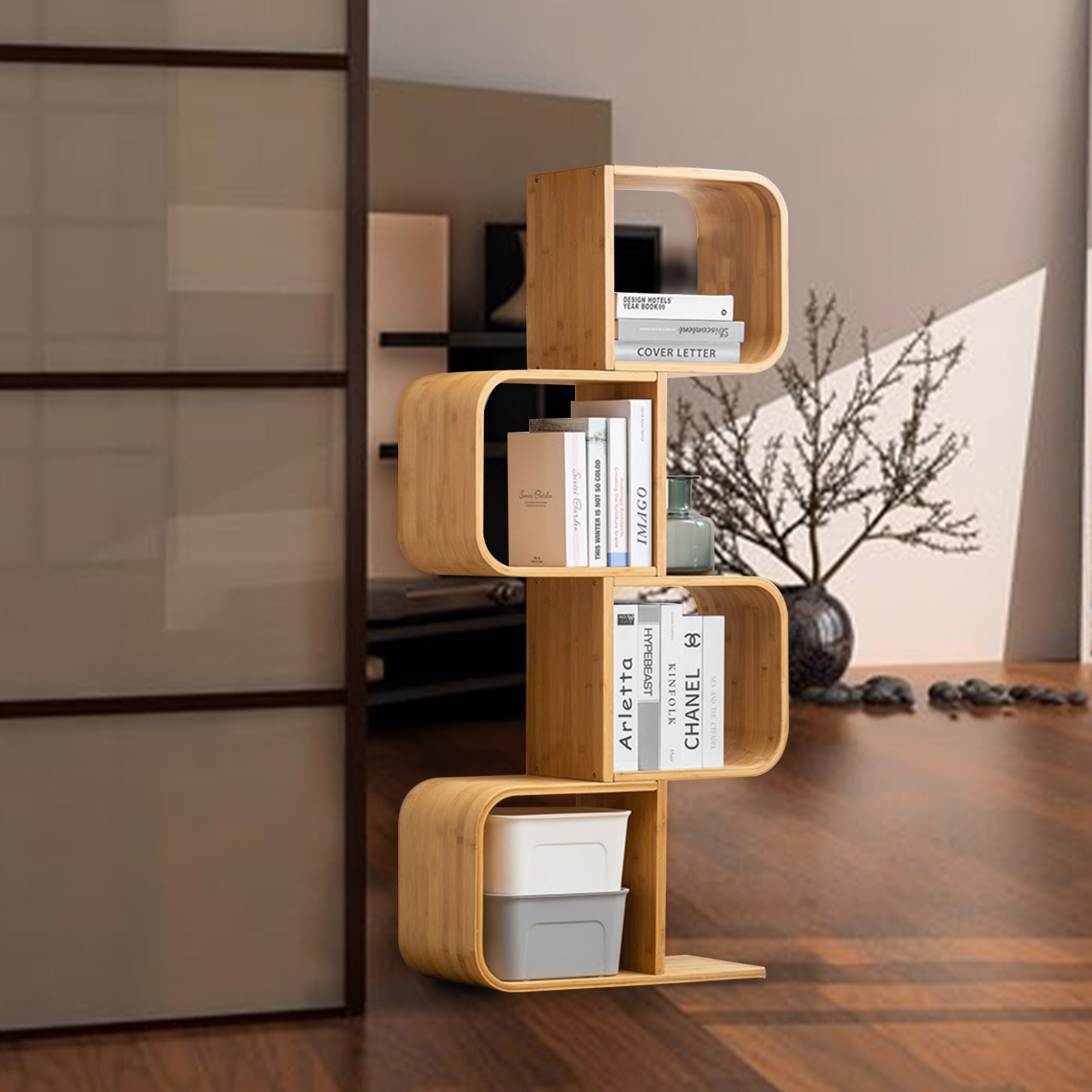 MoNiBloom Bamboo 6 Shelves Modern Bookcase, Free Standing Books Display ...