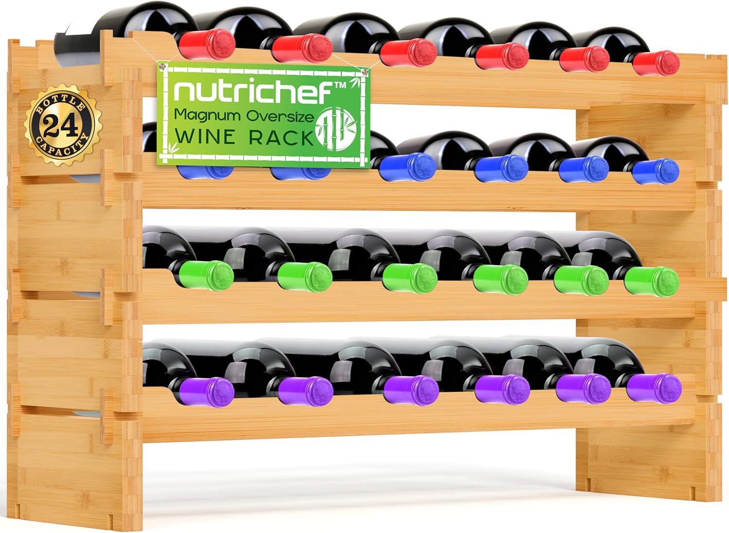 Bamboo Modular Wine Rack for Magnum Size Wine Bottles (4” Diameter ...