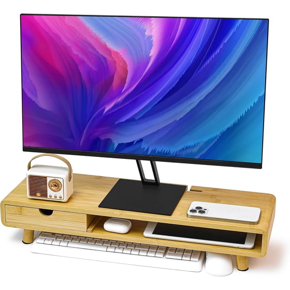 Bamboo Monitor Stand Riser, No Assembly Required Exquisite Monitor ...