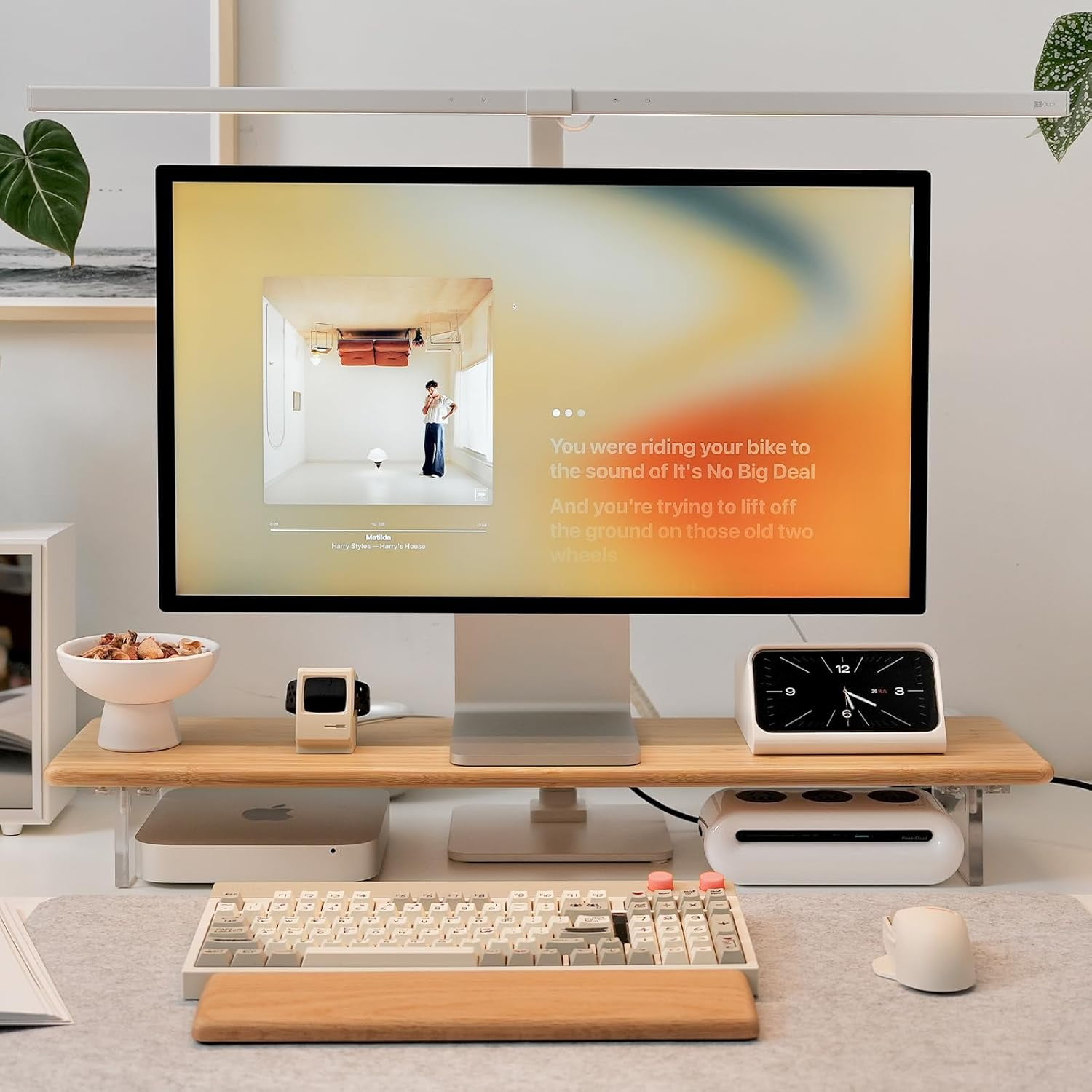 Bamboo Monitor Stand Riser with Acrylic Legs for Desk, 31.5 Inches ...