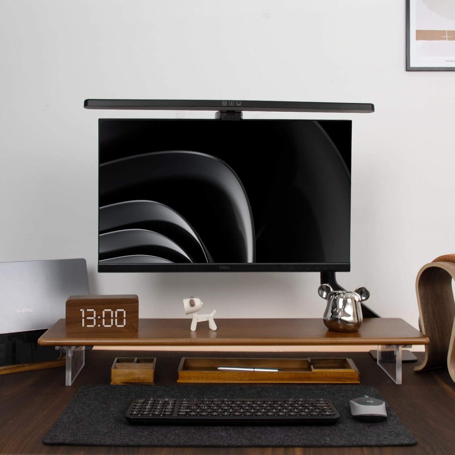 Bamboo Monitor Stand Riser with Acrylic Legs for Desk, 31.5 Inches ...