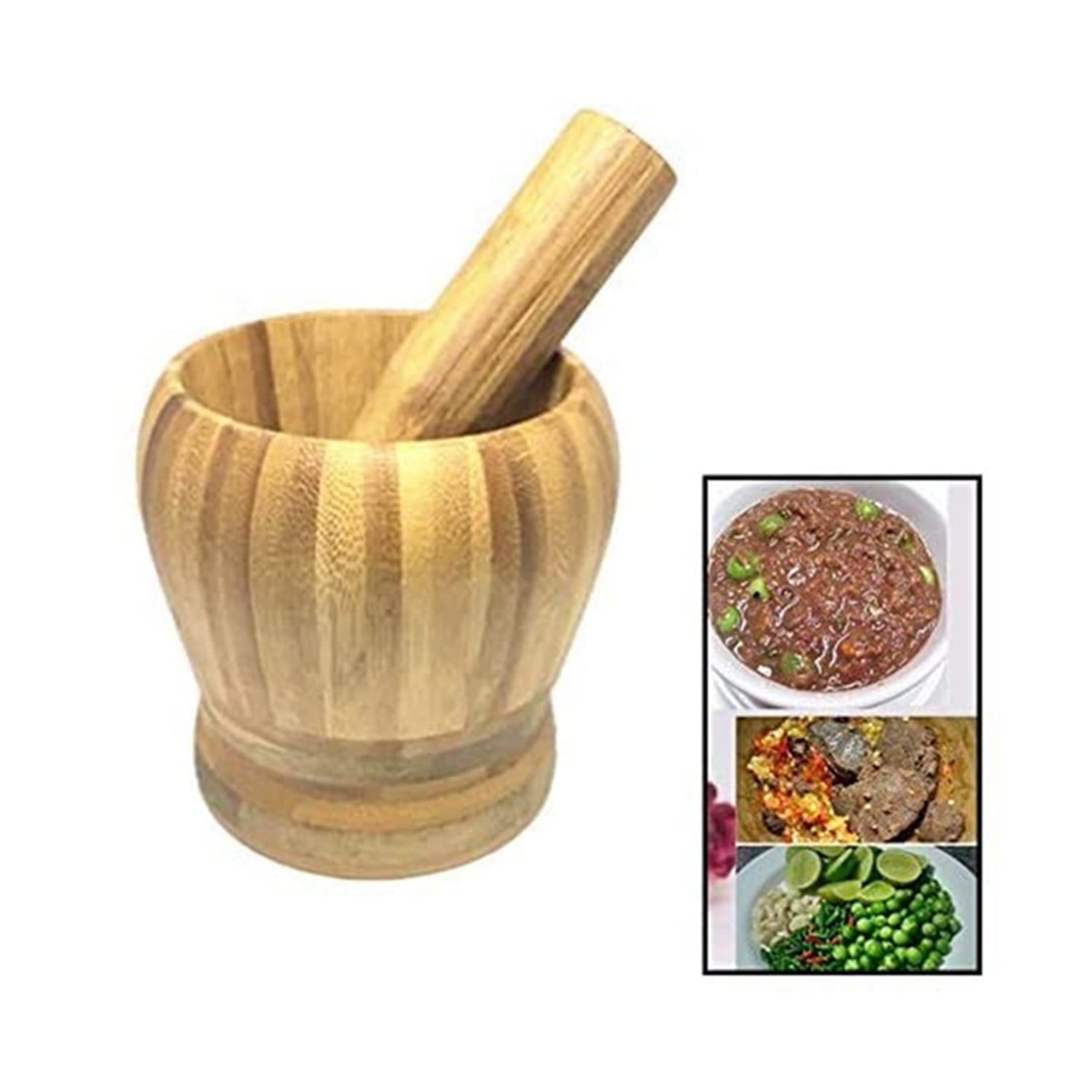 Bamboo Mortar and Pestle Set for Grinding and Crushing Garlic, Herbs ...
