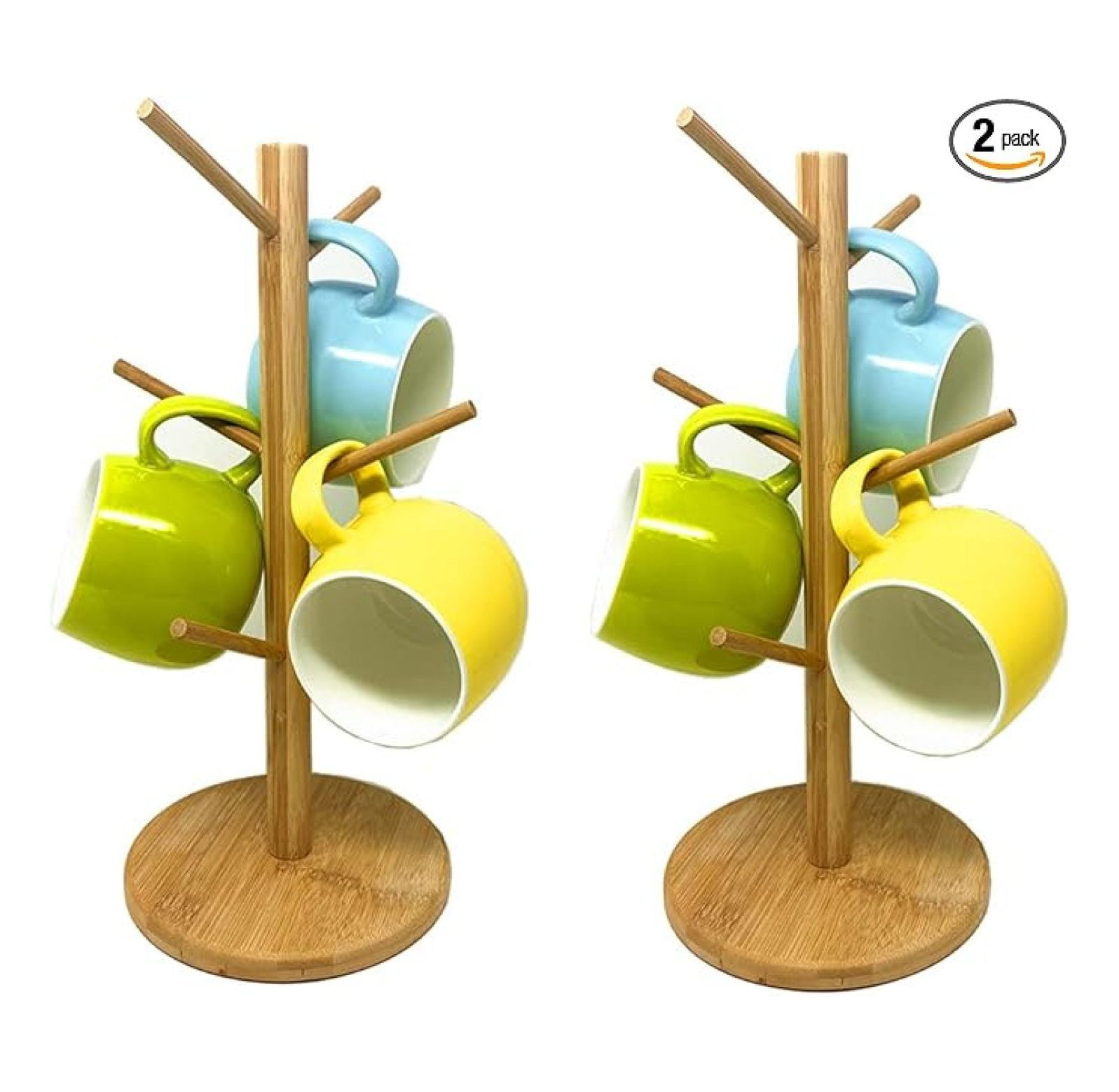 Bamboo Mug Rack Tree - 2 Pack, 6-Cup Holder - Wood Mug Organizer for ...