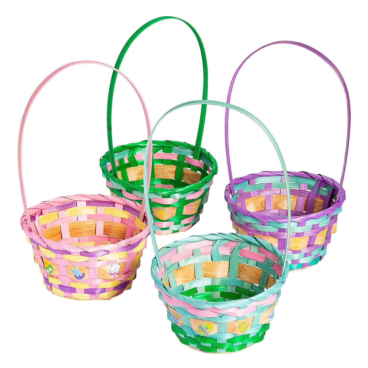 Fun Express Multi Colored Bamboo Easter Storage Baskets with Handles Set of 12 Pieces