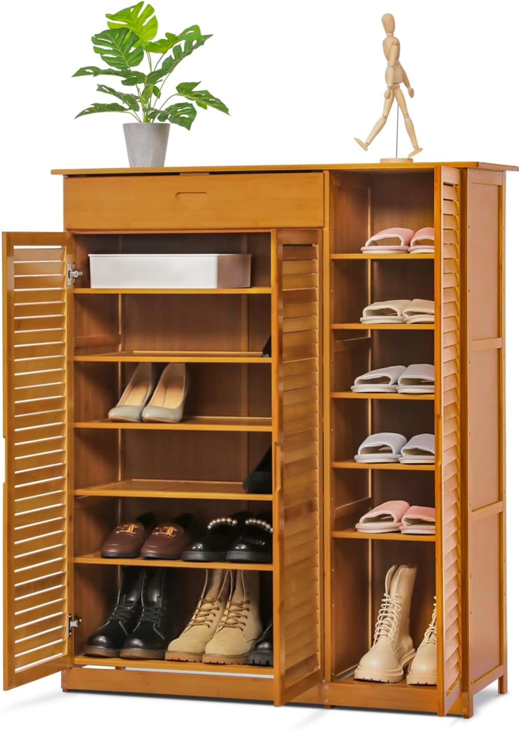 7 Tier Shoe Storage Rack Cabinet With Doors Freestanding Bamboo Shoe ...