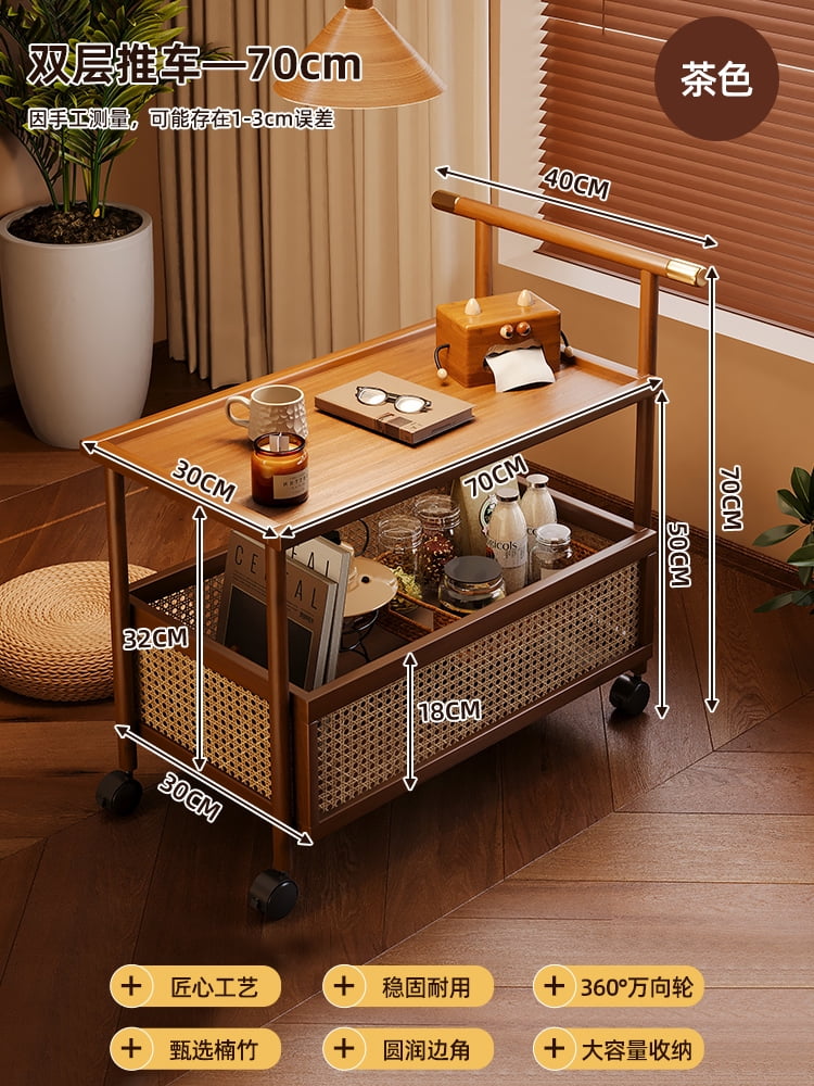 Bamboo Multi-layer Snack Storage Cart Living Room Furniture Mobile ...