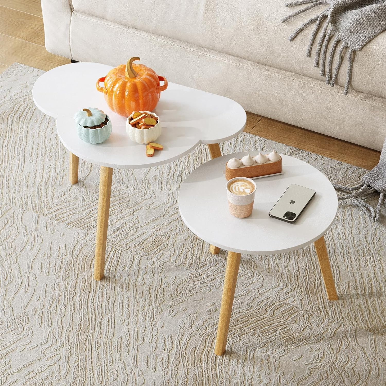 Bamboo Nesting Triangle End Table,Set of 2 Coffee Table Modern ...