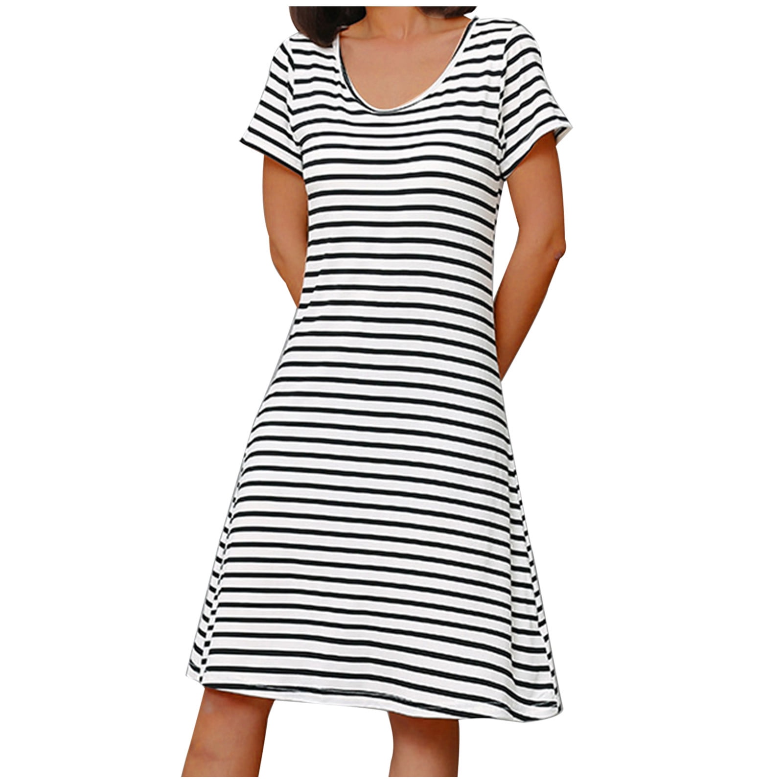 Bamboo Nightgowns for Women Horizontal Stripe Short Sleeve Sleep Shirt ...