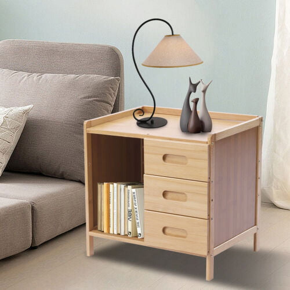 Bamboo Nightstand Bedside End Table Bedroom Sofa Side Storage Pull-out ...