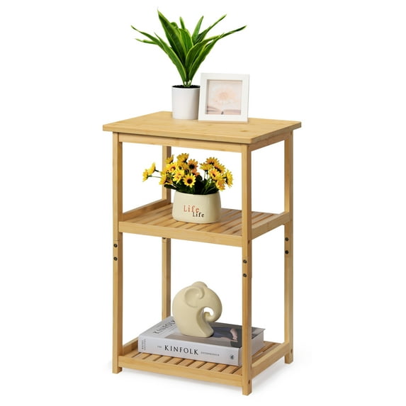 Bamboo Nightstand Side Table, 3-Tier End Table, Wooden Bedside Table ...