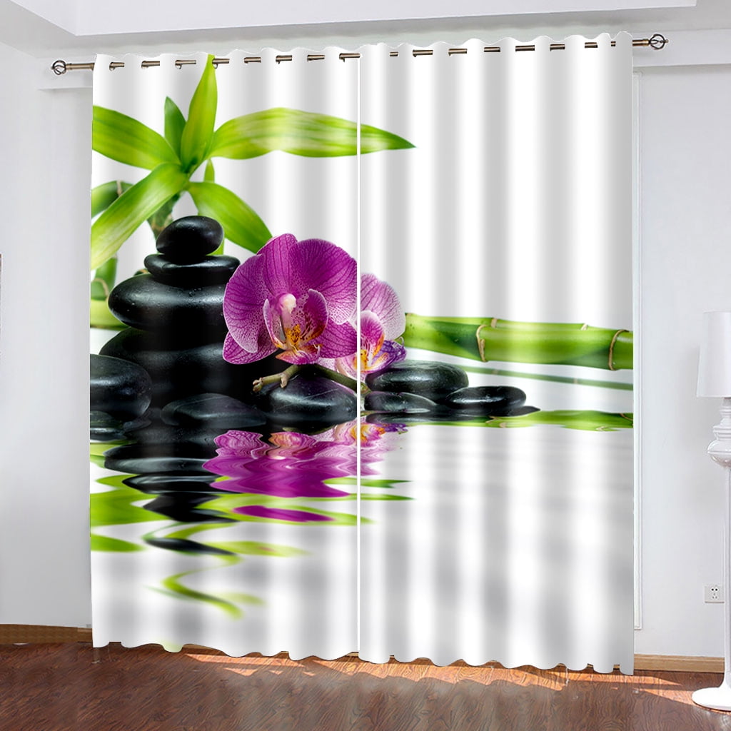 Bamboo Orchid Zen St Flower Curtains Living Room Window Semi Blackout ...