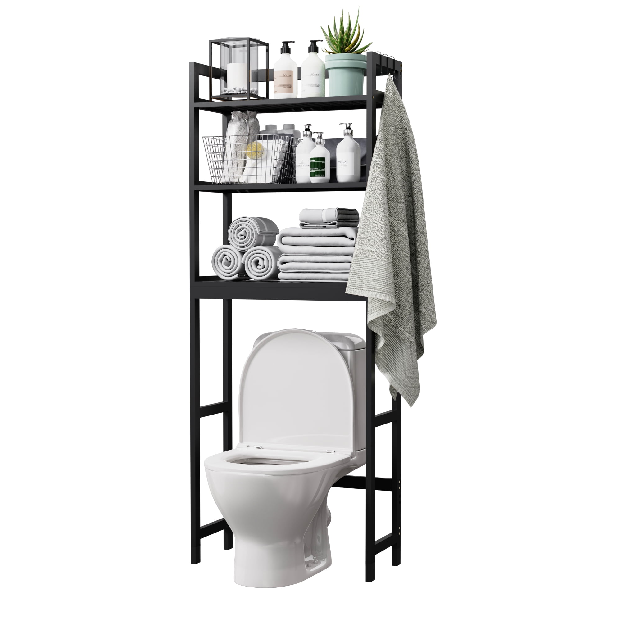 Bambang Bamboo over The Toilet Storage with Hooks And 3 Open Shelf ...