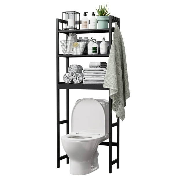 Bambang Bamboo over The Toilet Storage with Hooks And 3 Open Shelf ...