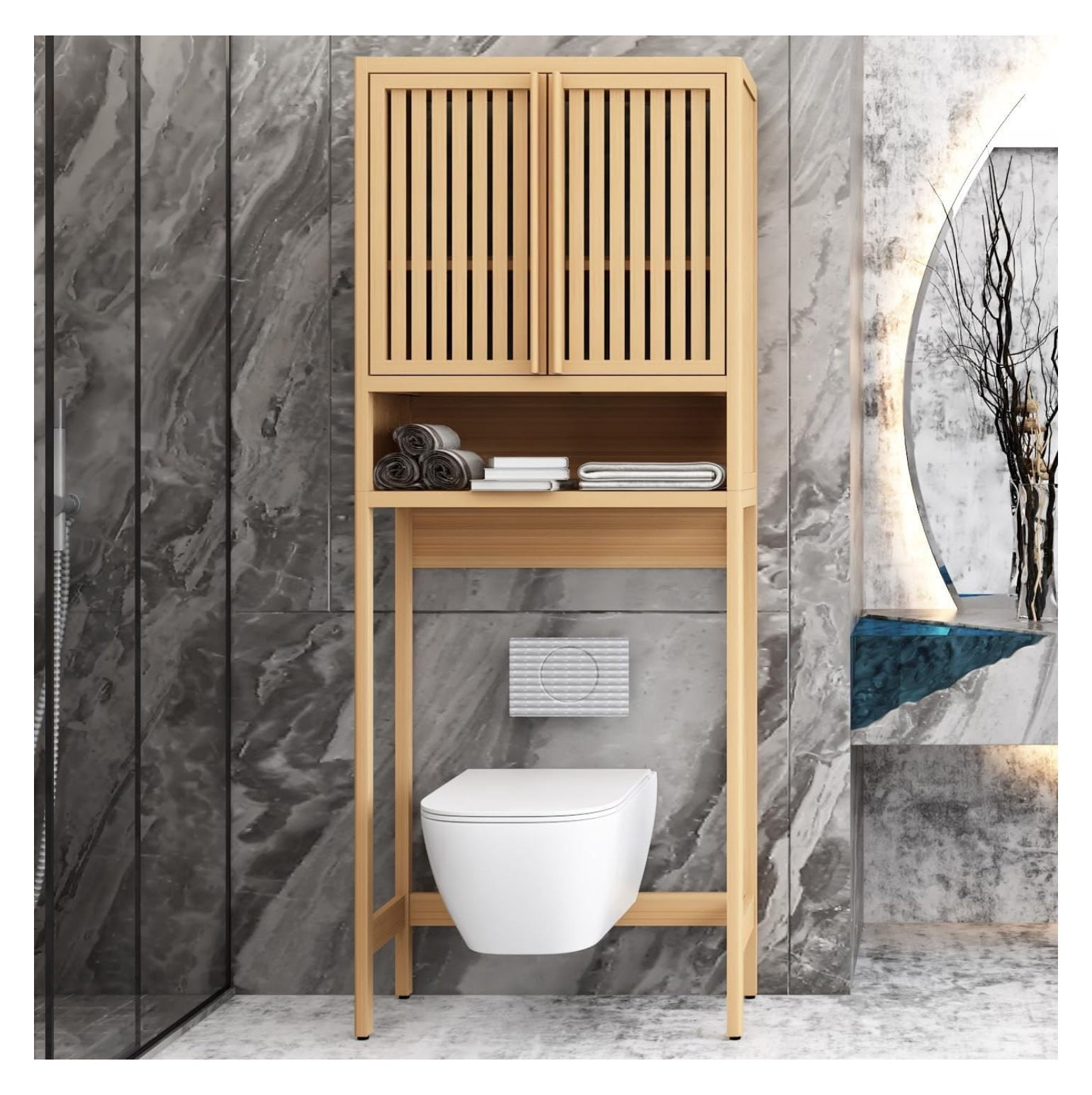 Bamboo Over The Toilet Storage Cabinet & Over Toilet Bathroom Organizer ...