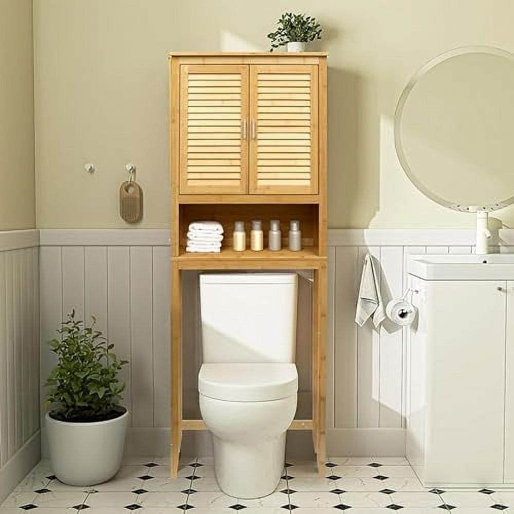 Bamboo Over The Toilet Storage Cabinet with Bottom Shelf, Free Standing ...