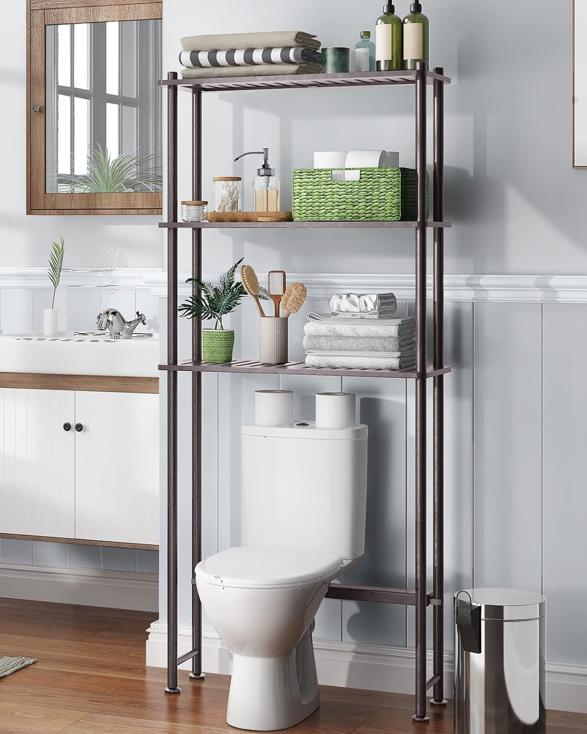 Bamboo Over The Toilet Storage Shelf, Over Toilet Bathroom Organizer ...