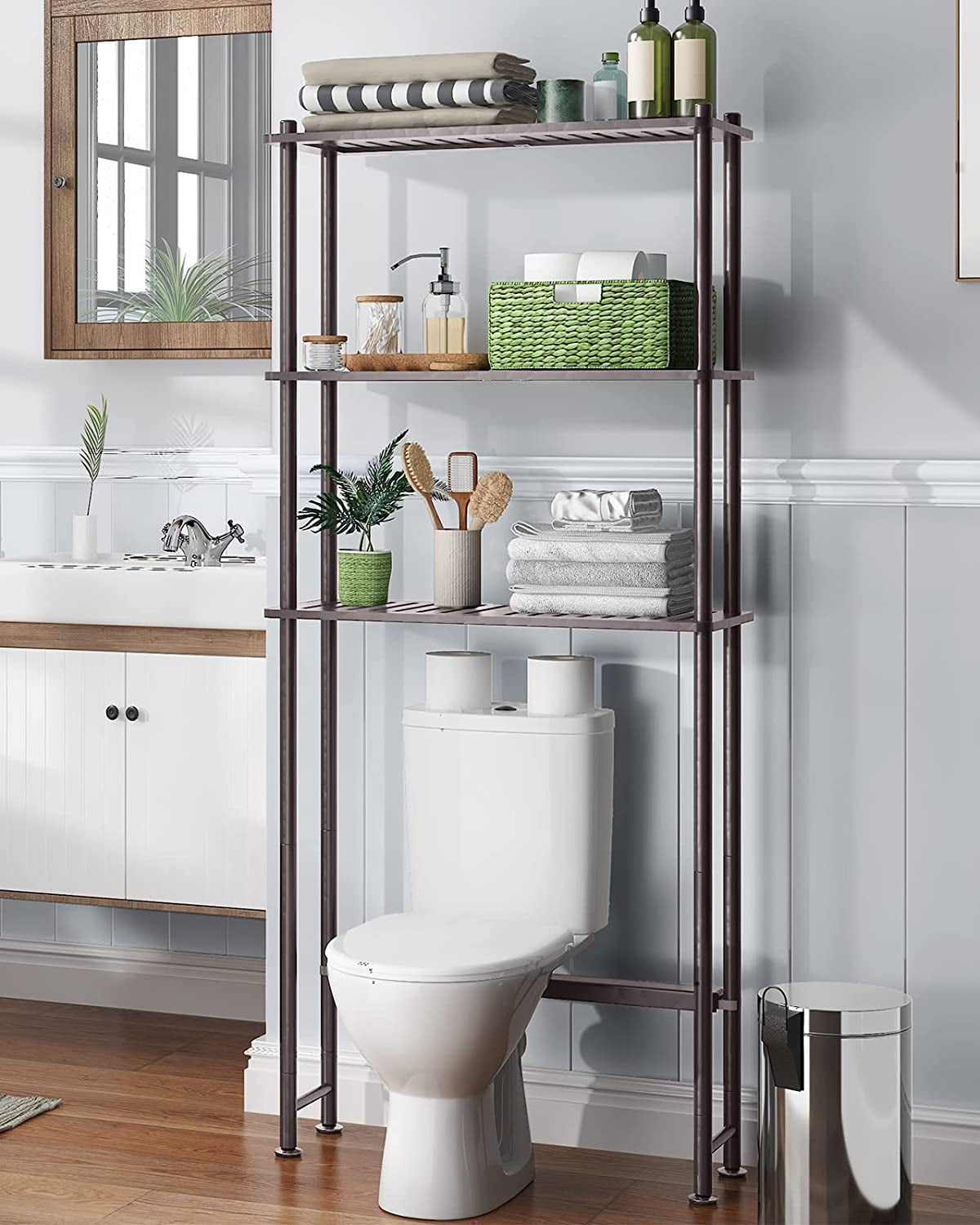 Bamboo Over The Toilet Storage Shelf, Over Toilet Bathroom Organizer ...