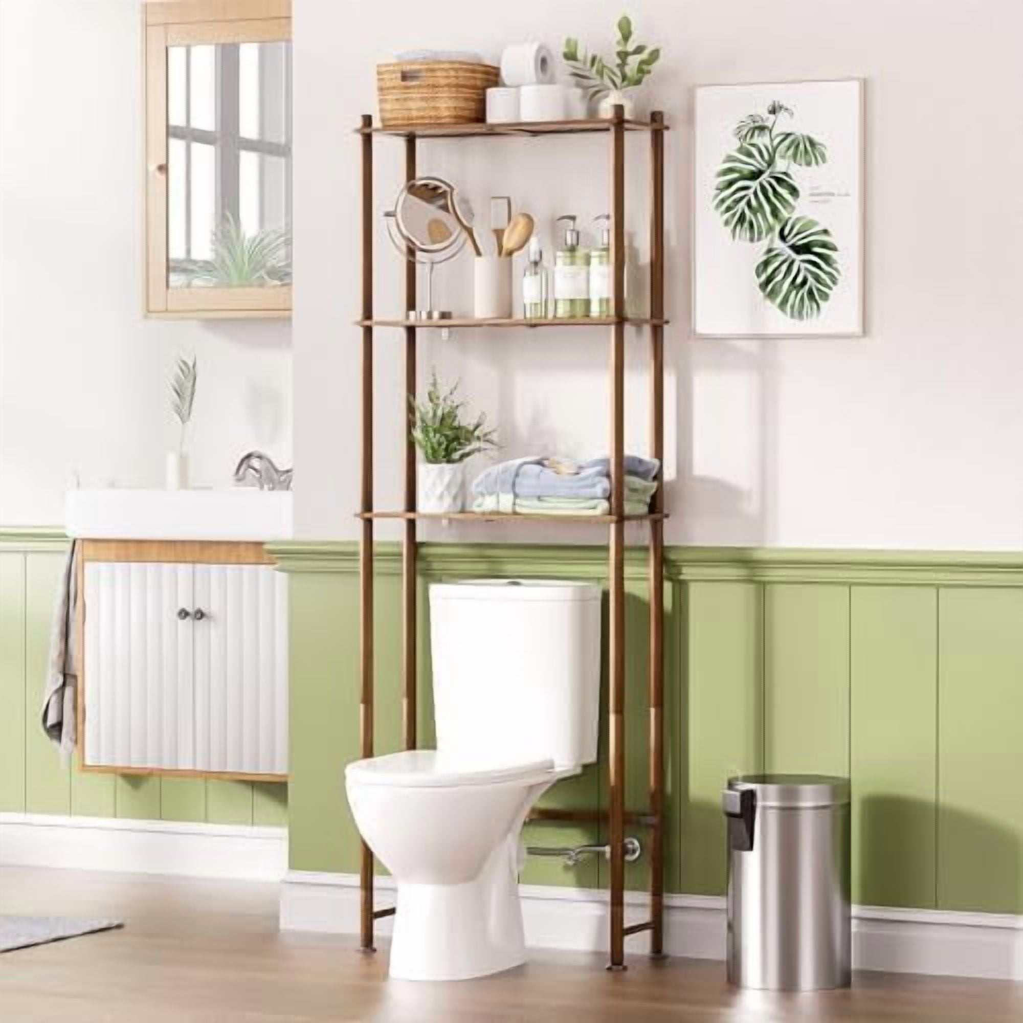 Bamboo Over The Toilet Storage Shelf, Over Toilet Bathroom Organizer ...