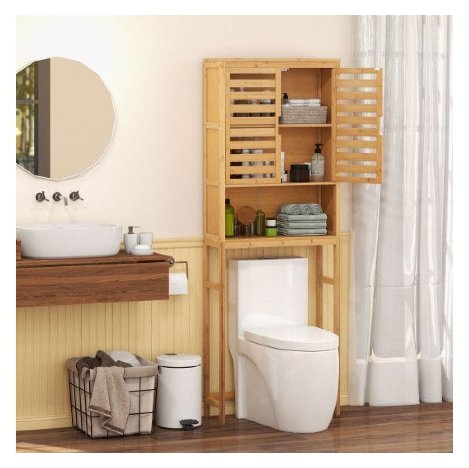 Bamboo Over Toilet Storage Cabinet - Adjustable Shelf Bathroom ...