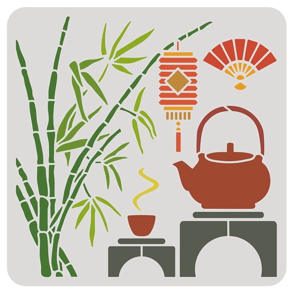 Bamboo PET Drawing Painting Stencils 12x12 inch Japanese Style Reusable ...