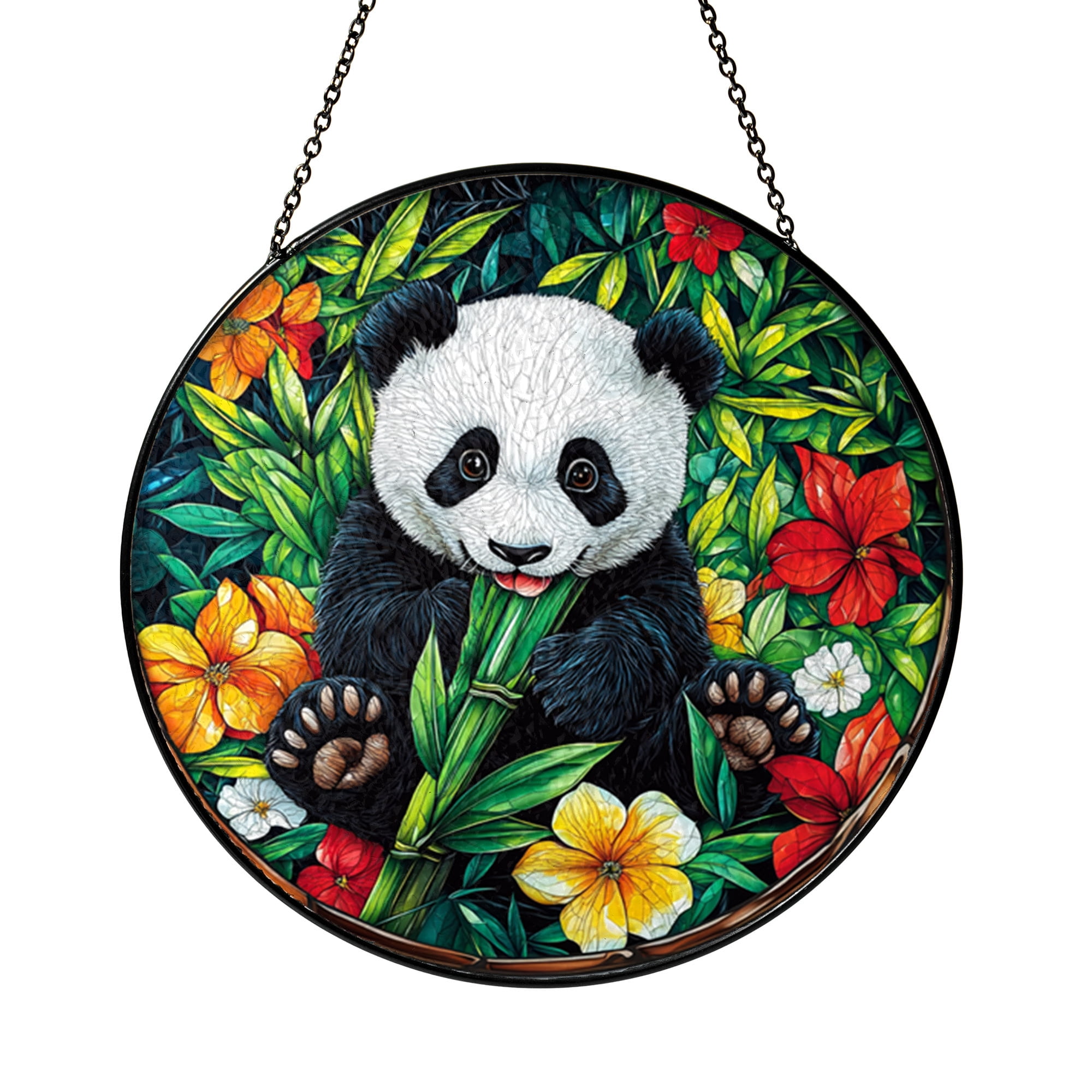 Bamboo Panda Window Panel, Stained Glass Suncatcher, Wildlife and ...