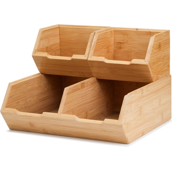 Bamboo Pantry Storage Bins, Set of 3 Pieces Stackable Potato and Onion ...