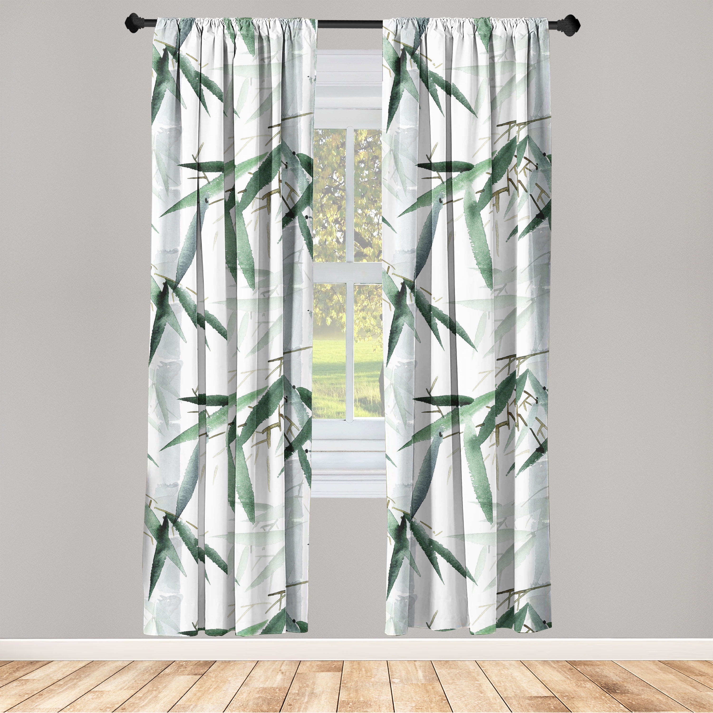 Bamboo Pattern Window Curtains, Forest Aura with Branches and Leaves ...