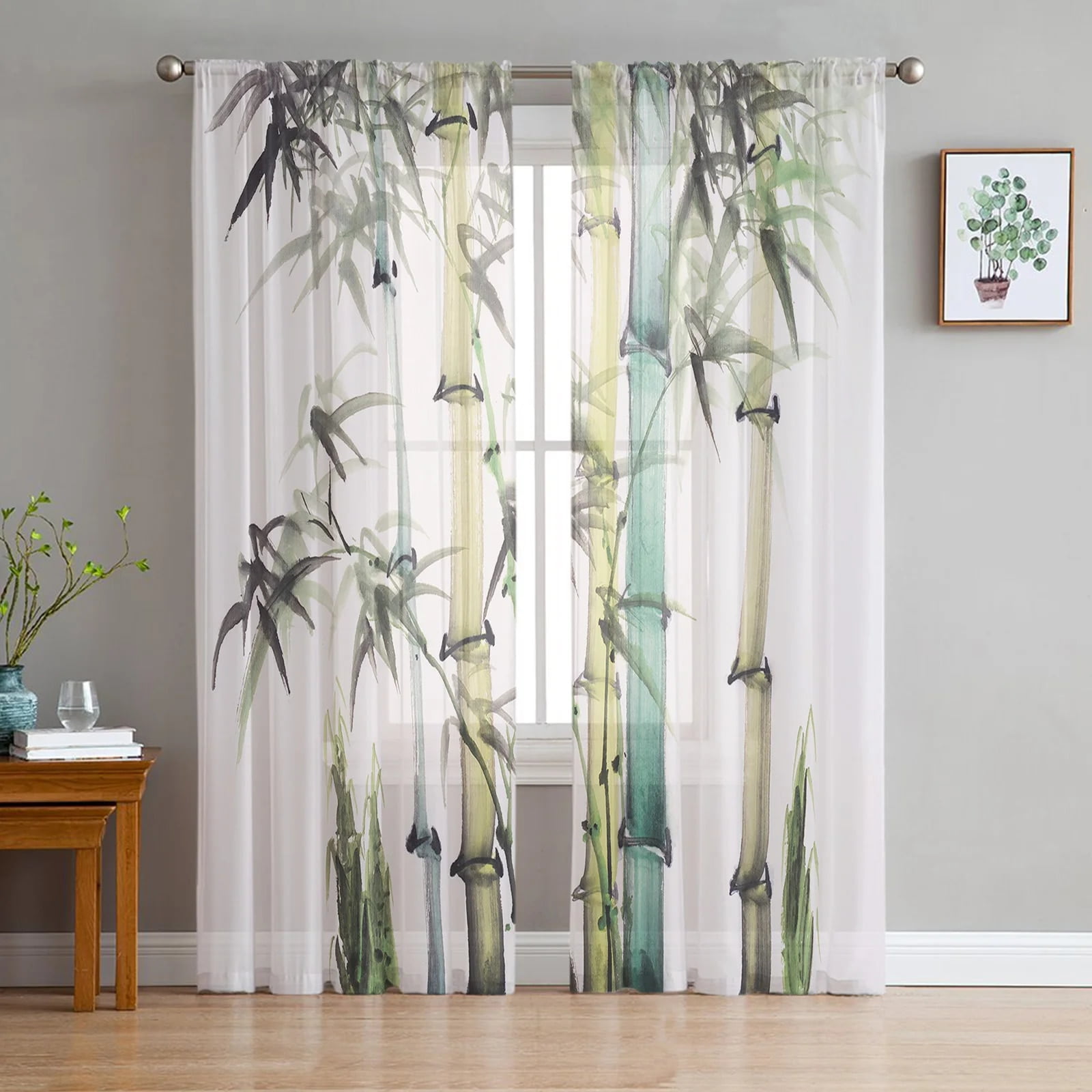 Bamboo Pattern on The White Tulle Curtains for Living Room Decoration ...