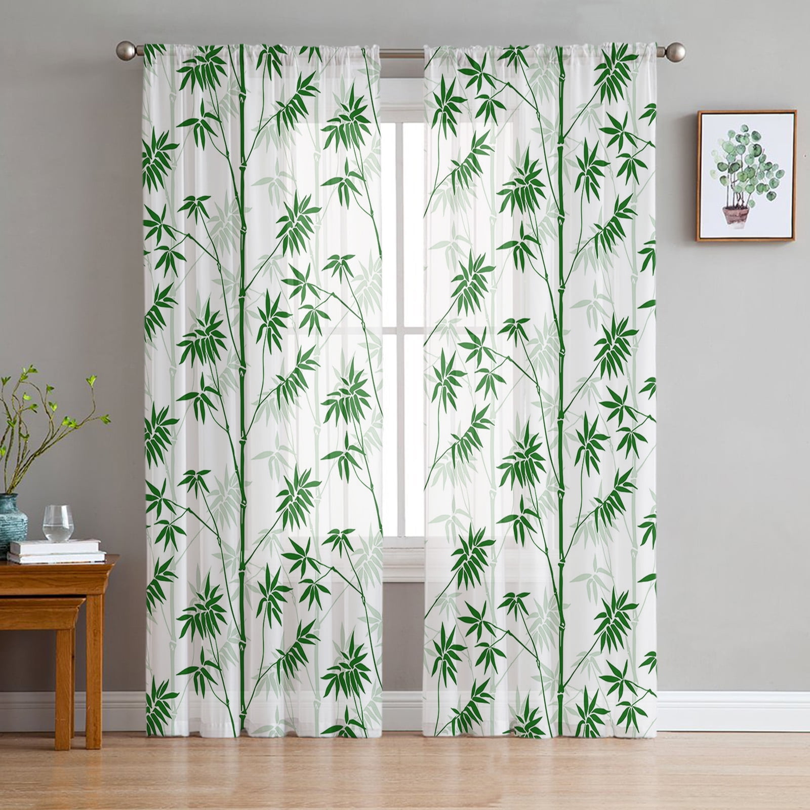 Bamboo Pattern on The White Tulle Curtains for Living Room ration ...