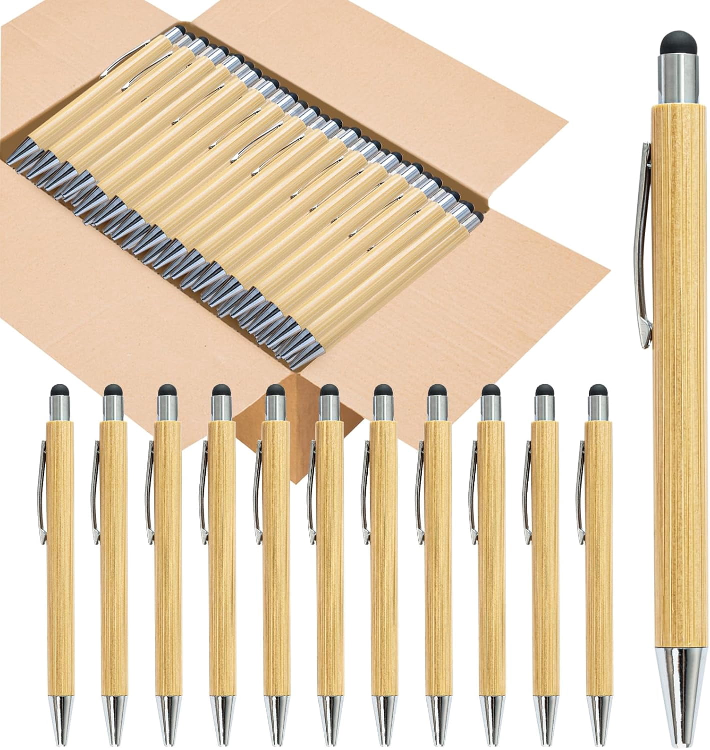 Bamboo Pens Bulk with Touch Stylus Tip Wooden Bamboo Pens Engraving ...