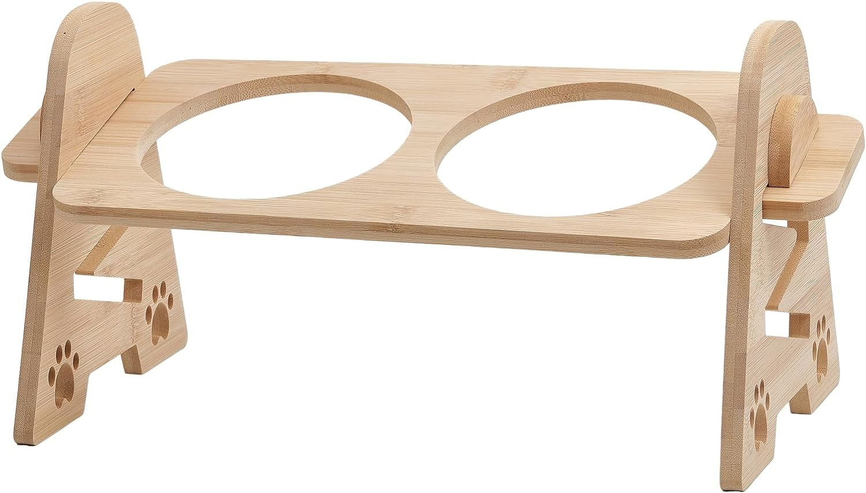 Bamboo Pet Feeder Rack Dog Bowls Stand Portable Pet Bowl Holder Water ...