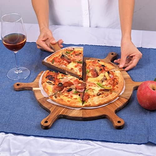 Bamboo Pizza Plate Set - Round & Triangle, 6pcs Stackable, 12 & 6 ...