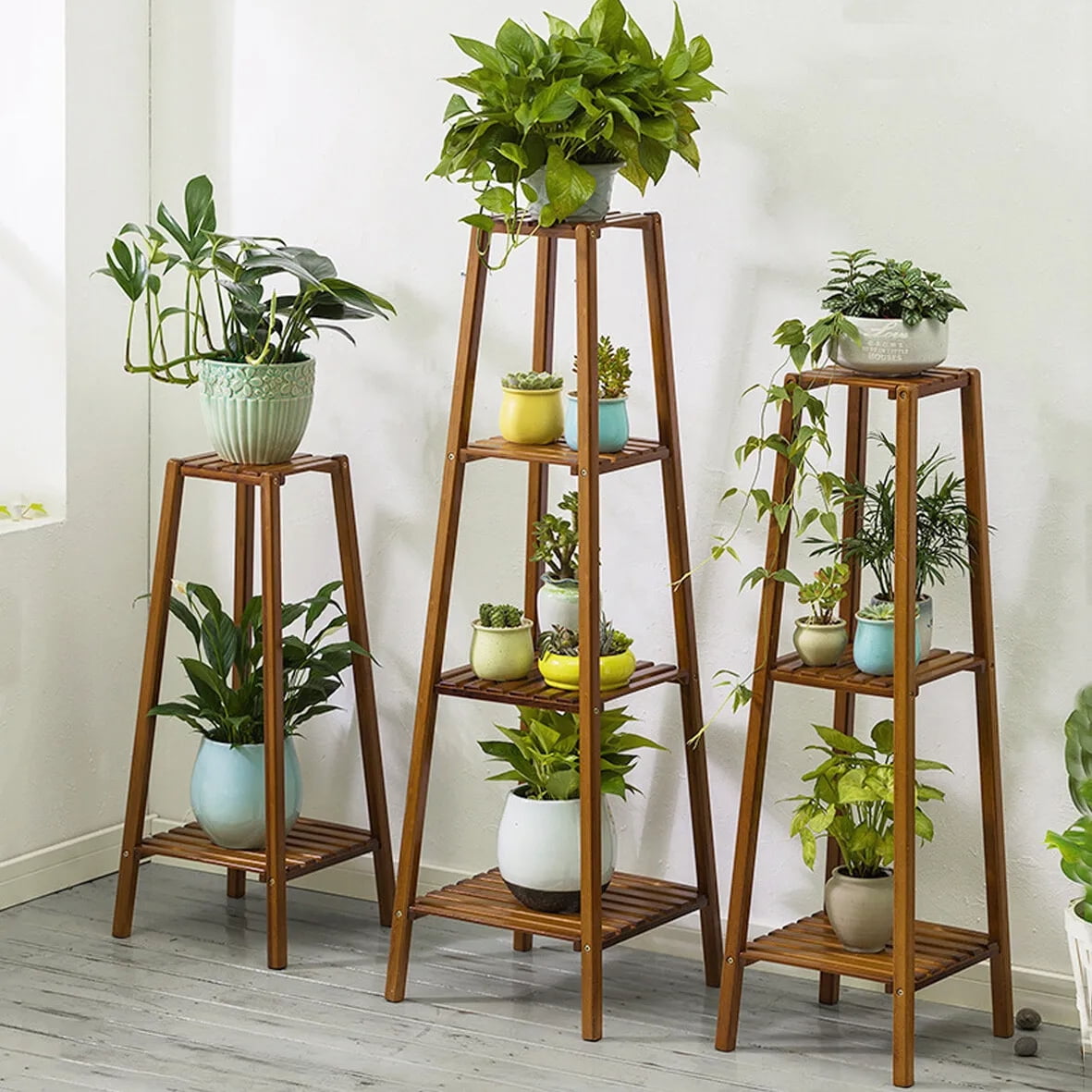 Bamboo Plant Flower Stand Rack Multi Tier Corner Tall Flower Bench ...