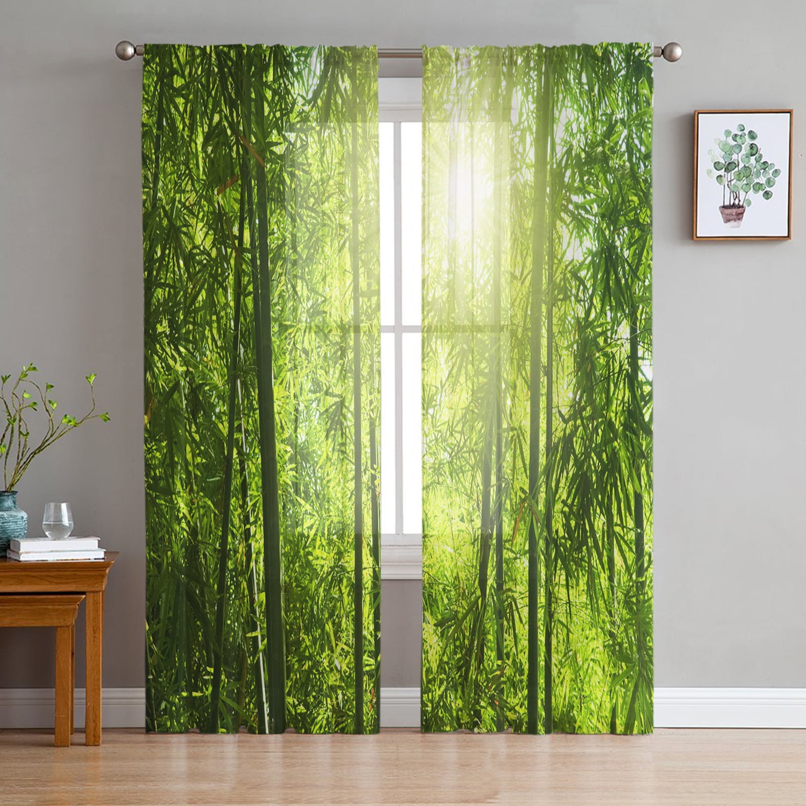 Bamboo Plant Green Gradient Tulle Curtains for Living Room Bedroom r ...