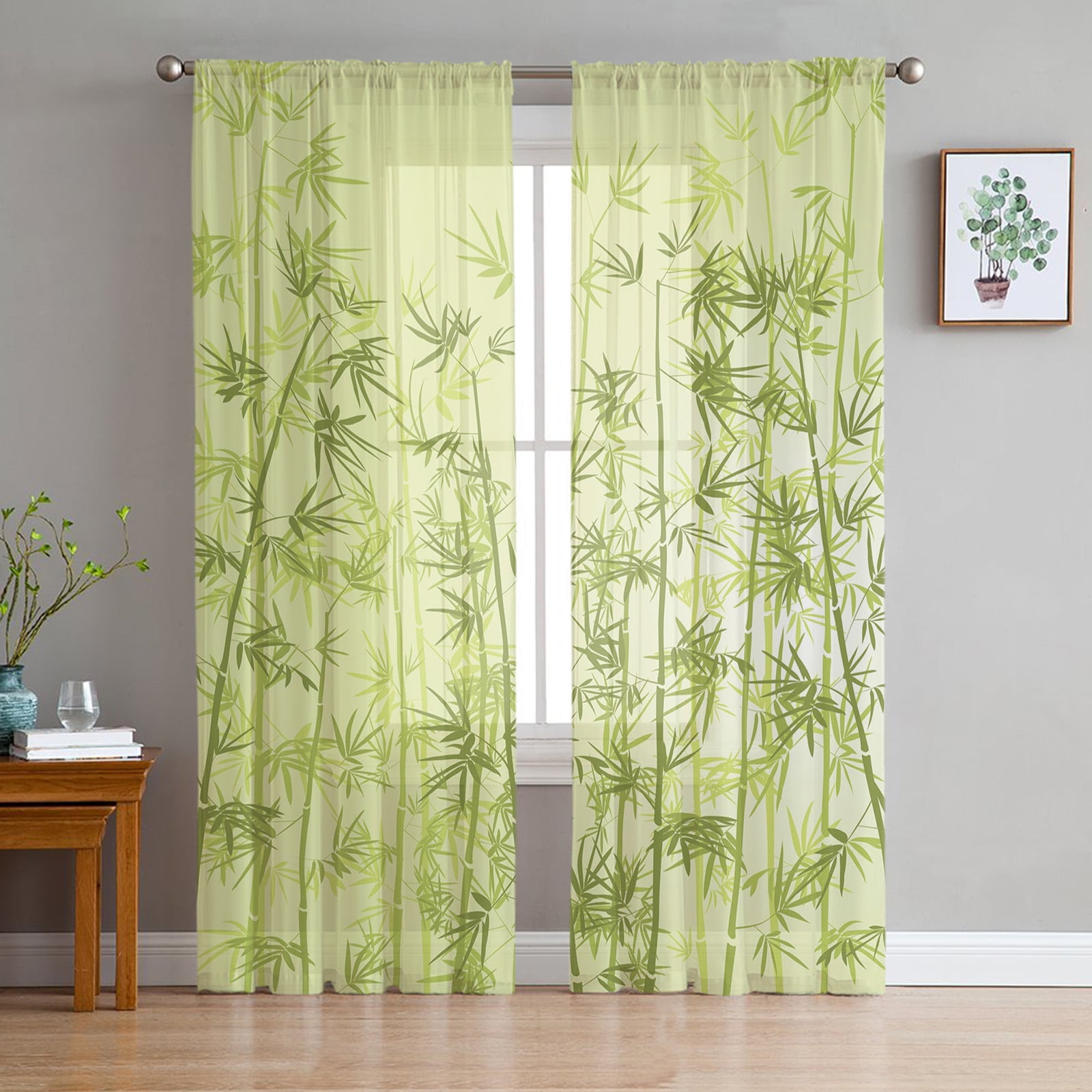 Bamboo Plant Green Gradient Tulle Curtains for Living Room Bedroom r ...